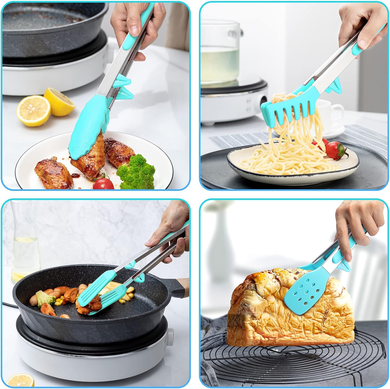 TRA-5-Pack Silicone Tongs for Cooking, 4PCS 13-Inch Kitchen Tongs with ...