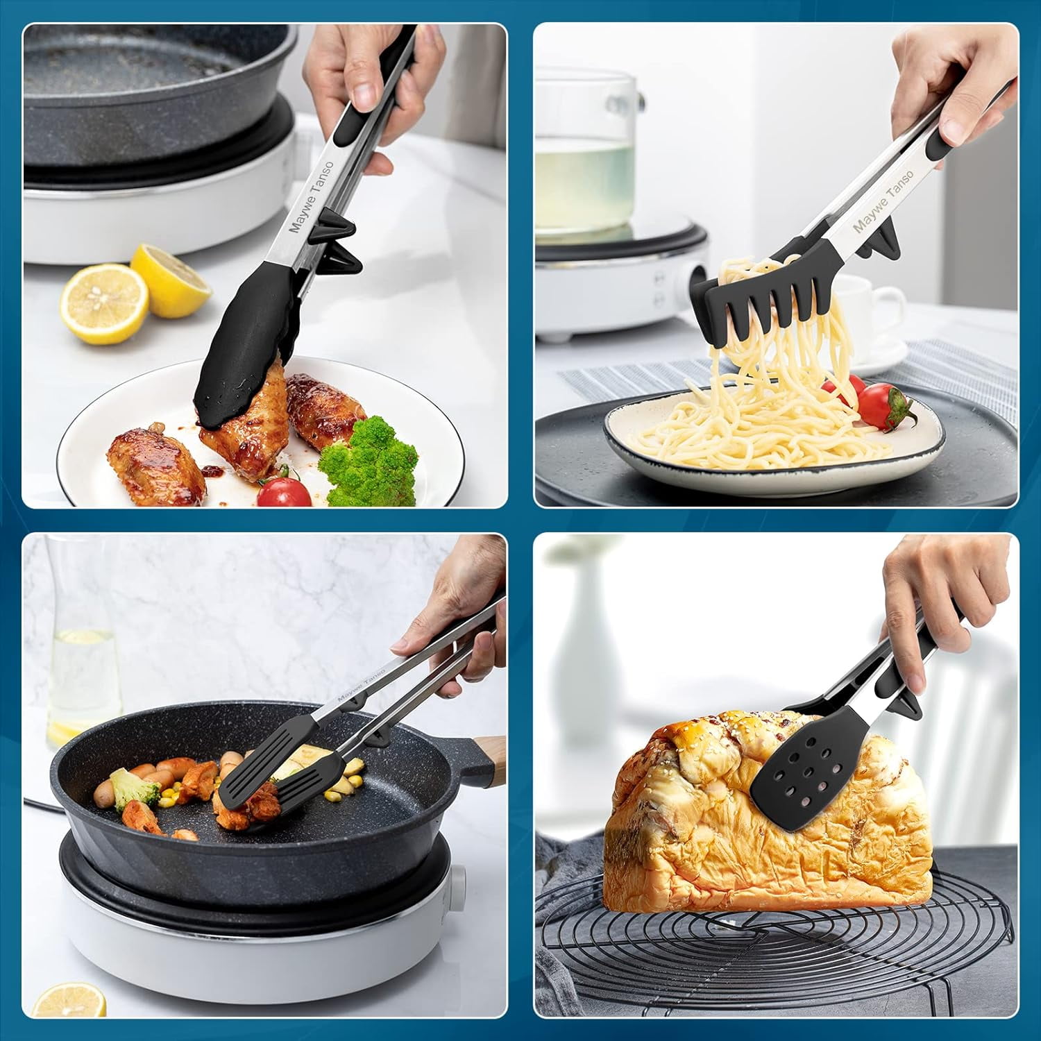 TRA-5-Pack Silicone Tongs for Cooking, 4PCS 13-Inch Kitchen Tongs with ...