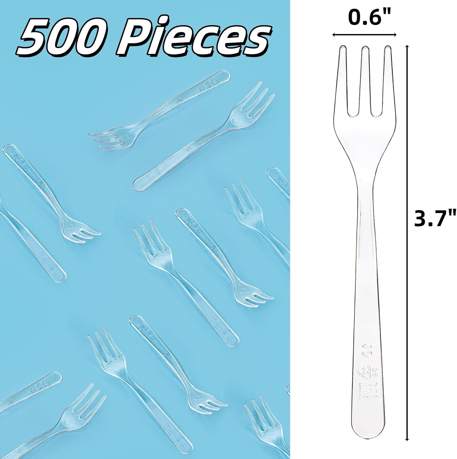TRA-500 Pieces Plastic Mini Forks, 3.7 Inch Clear Small Dessert Forks, Disposable Plastic ...
