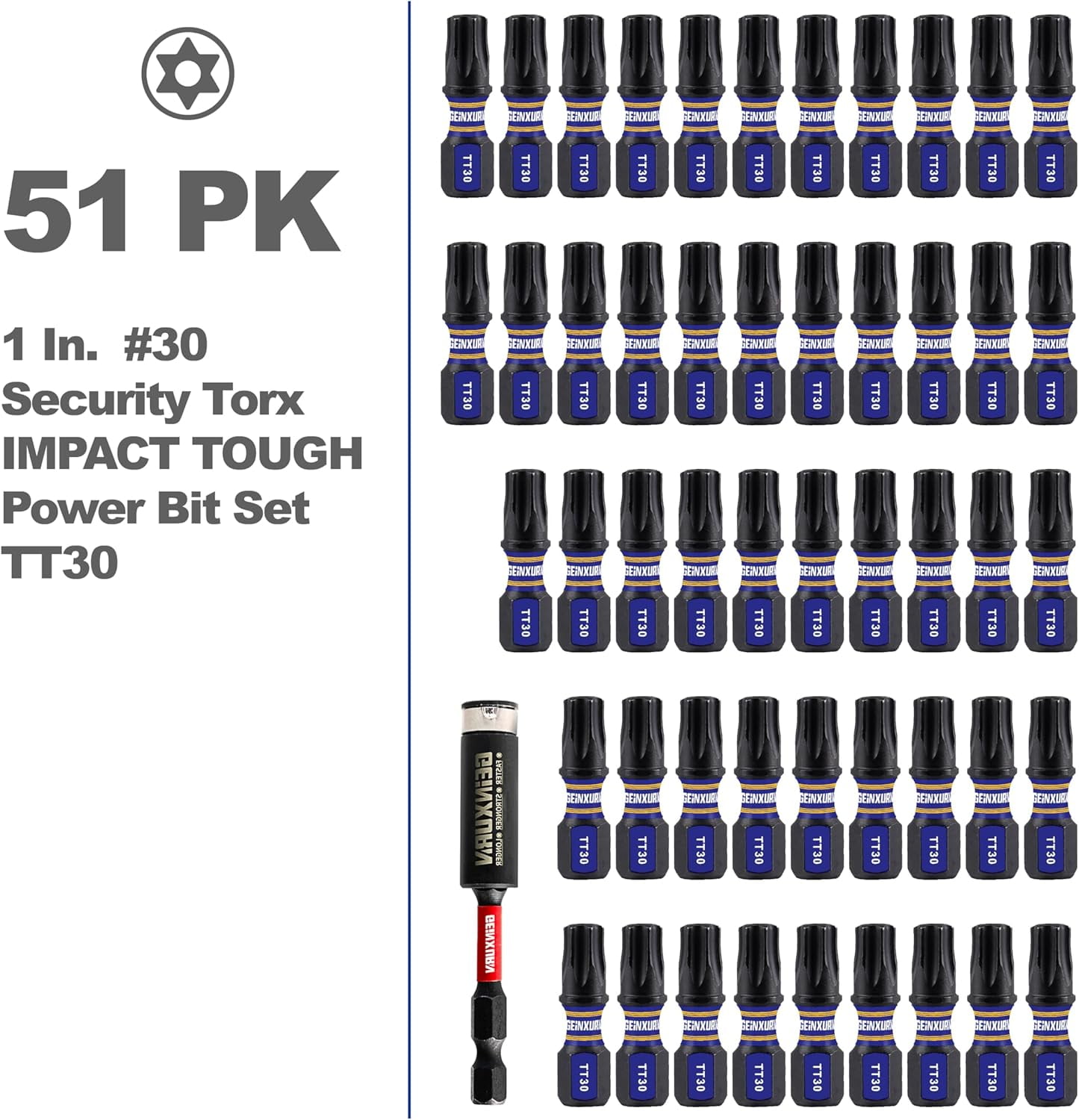 TRA-51 Pieces Security T30 Impact Magnetic Screwdriver Bit Set, 1 In ...