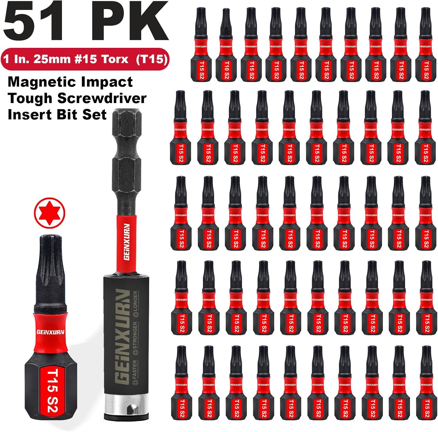 TRA-51 Pieces T15 Impact Tough Magnetic Screwdriver Bit Set, 1 In. #15 ...