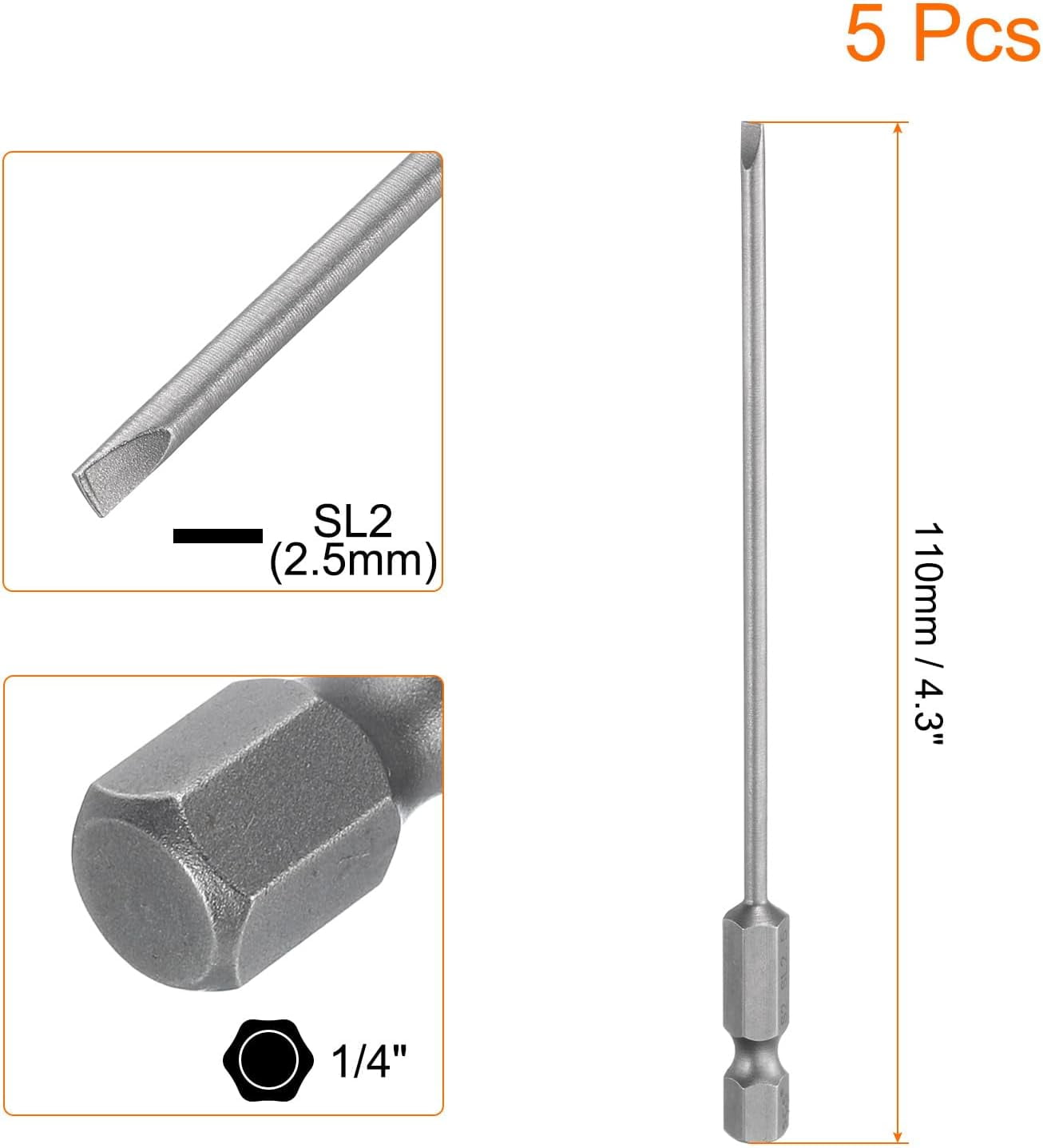 TRA-5pcs SL2.5 Magnetic SLotted Screwdriver Bits 2.5mm S2 Steel Flat Head Screwdriver Bit 1/4 ...