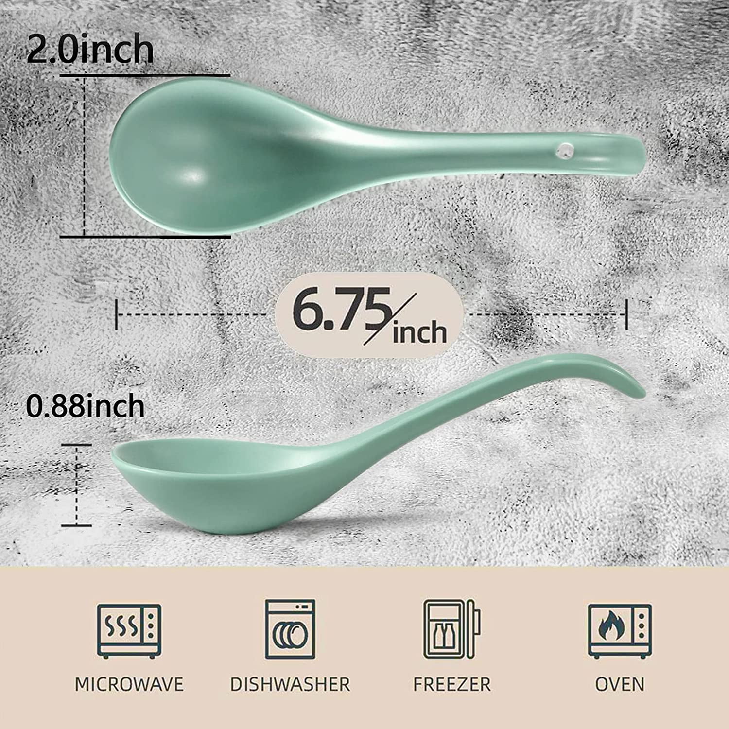 TRA-6.75 inch Solid Asian Soup Spoon Set of 6,Ultra-fine Porcelain ...