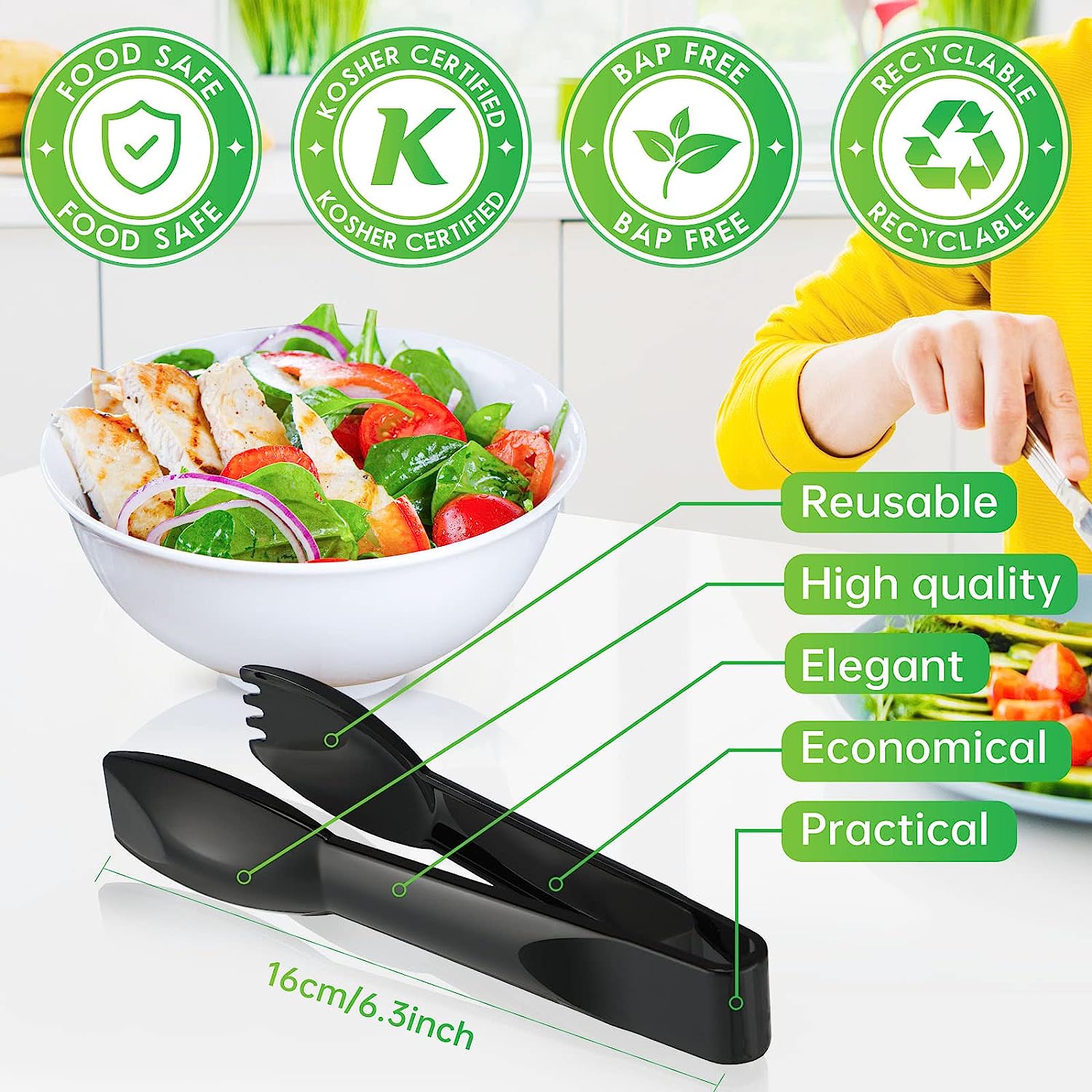 TRA-6 Inch Utility Tong Plastic Serving Tongs Bulk Scalloped Serving ...