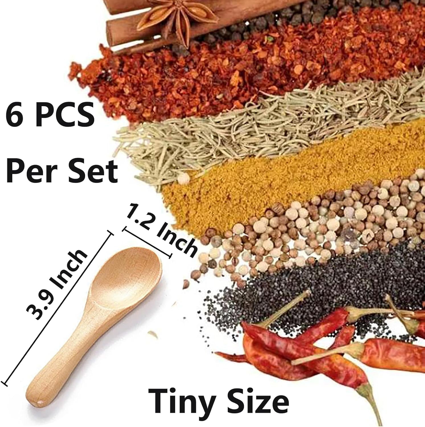 TRA-6 PCS Small Wooden Spoons, 3.9 Inch Tiny Spoons for Spices Jars ...