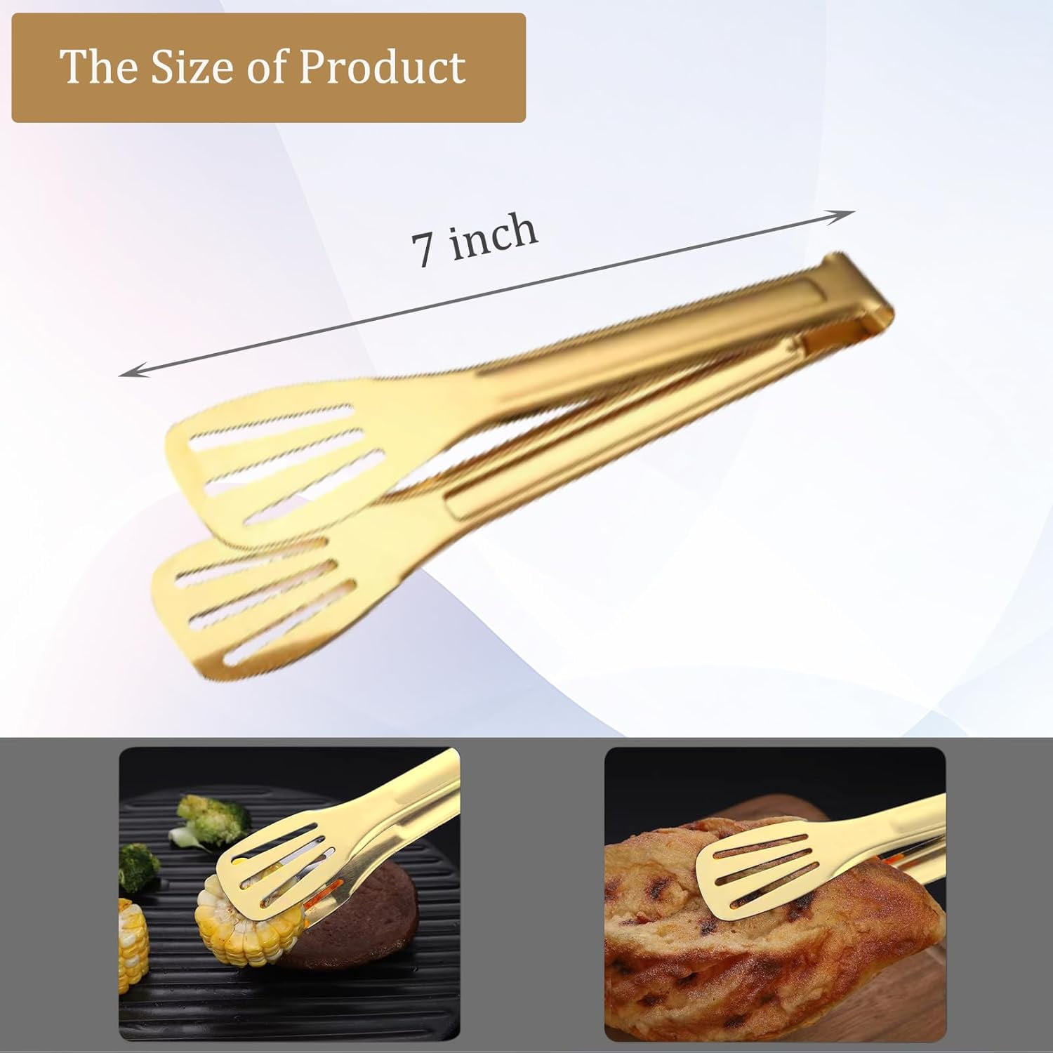 TRA-6 Pack Serving Tongs Kitchen Tong, 7 Inch Gold Buffet Tongs ...