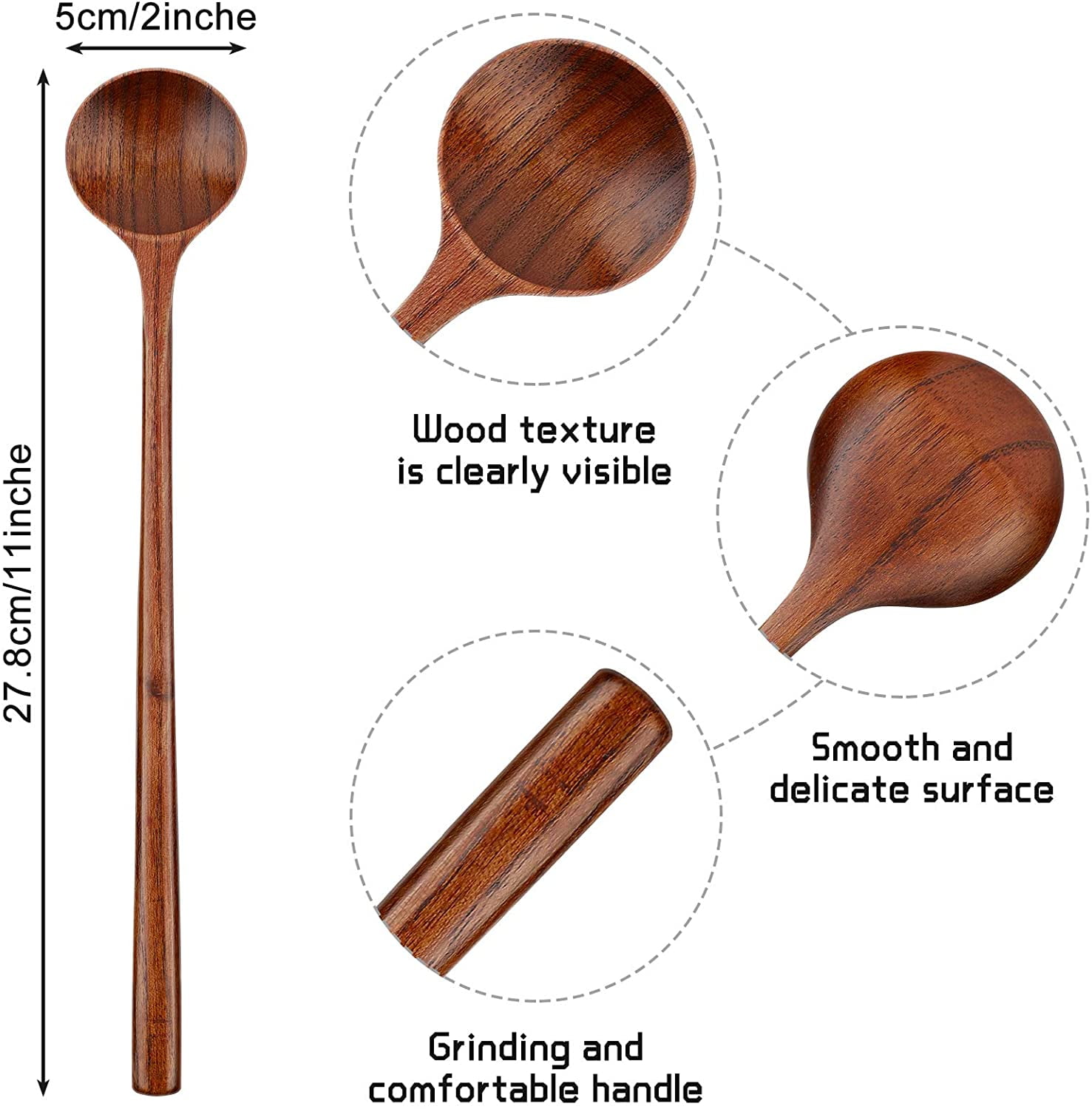 TRA-6 Pcs 11 Inch Wood Long Spoons Wooden Long Handle Round Scoops ...