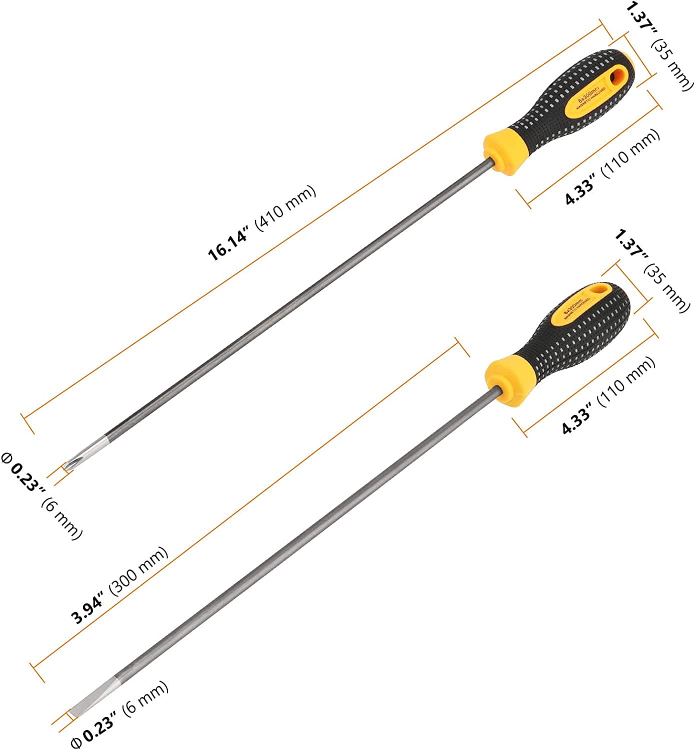 TRA-6 Piece 12 Inch long Magnetic Precision Screw Driver Tool, Flat ...