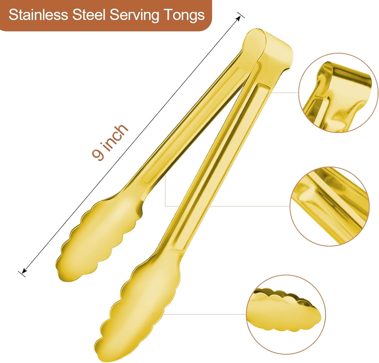 TRA-6-Piece Gold Serving Tongs, Gold Serving Utensils, Stainless Steel ...
