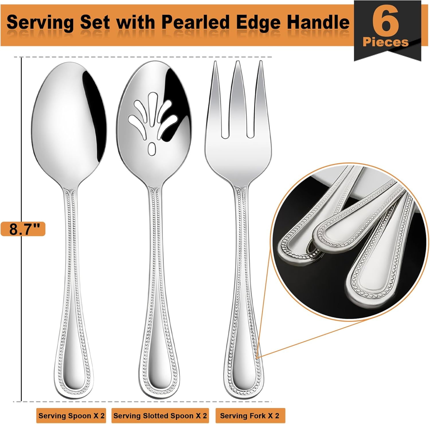 TRA-6 Pieces Serving Set, Stainless Steel Silverware Serving Utensils ...