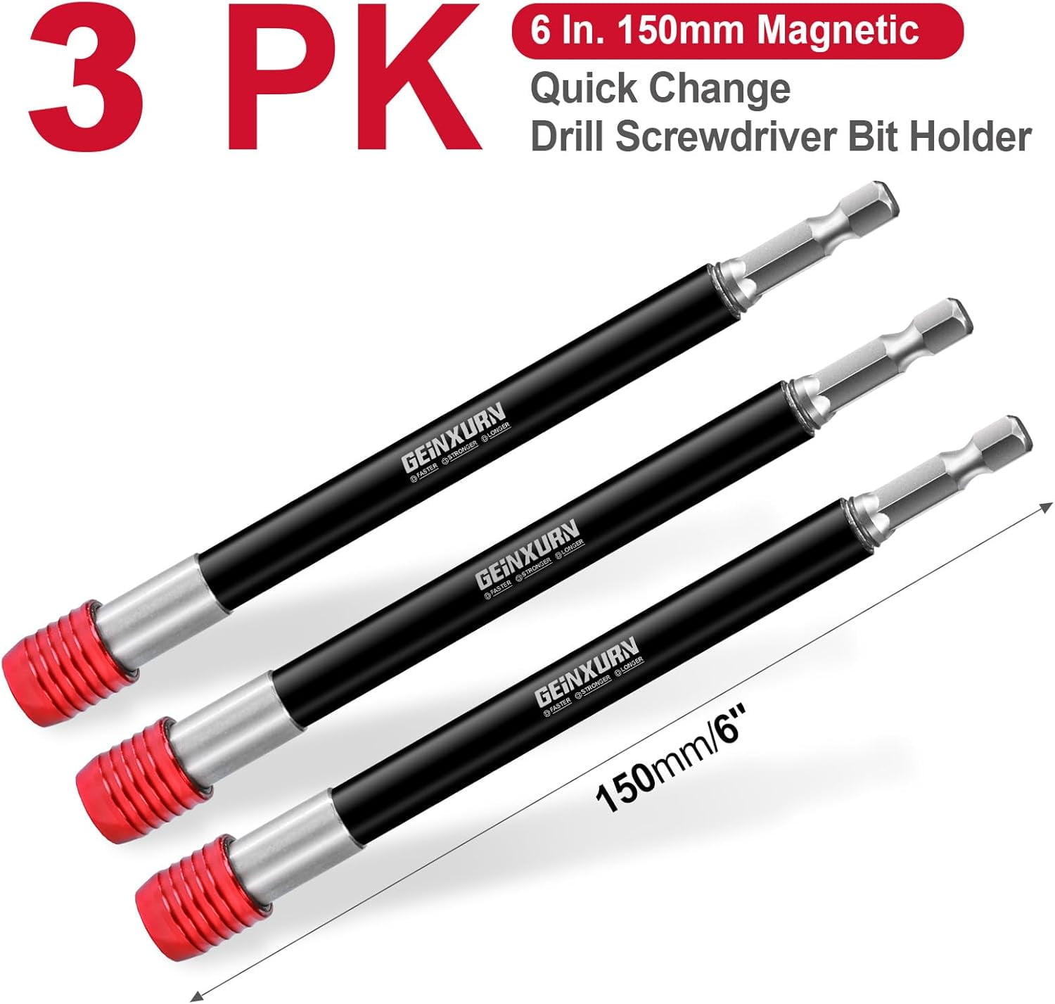 TRA-6\u201d Impact Screwdriver Bit Holders Extra Long, 3Pcs Magnetic Extension Quick-Change ...