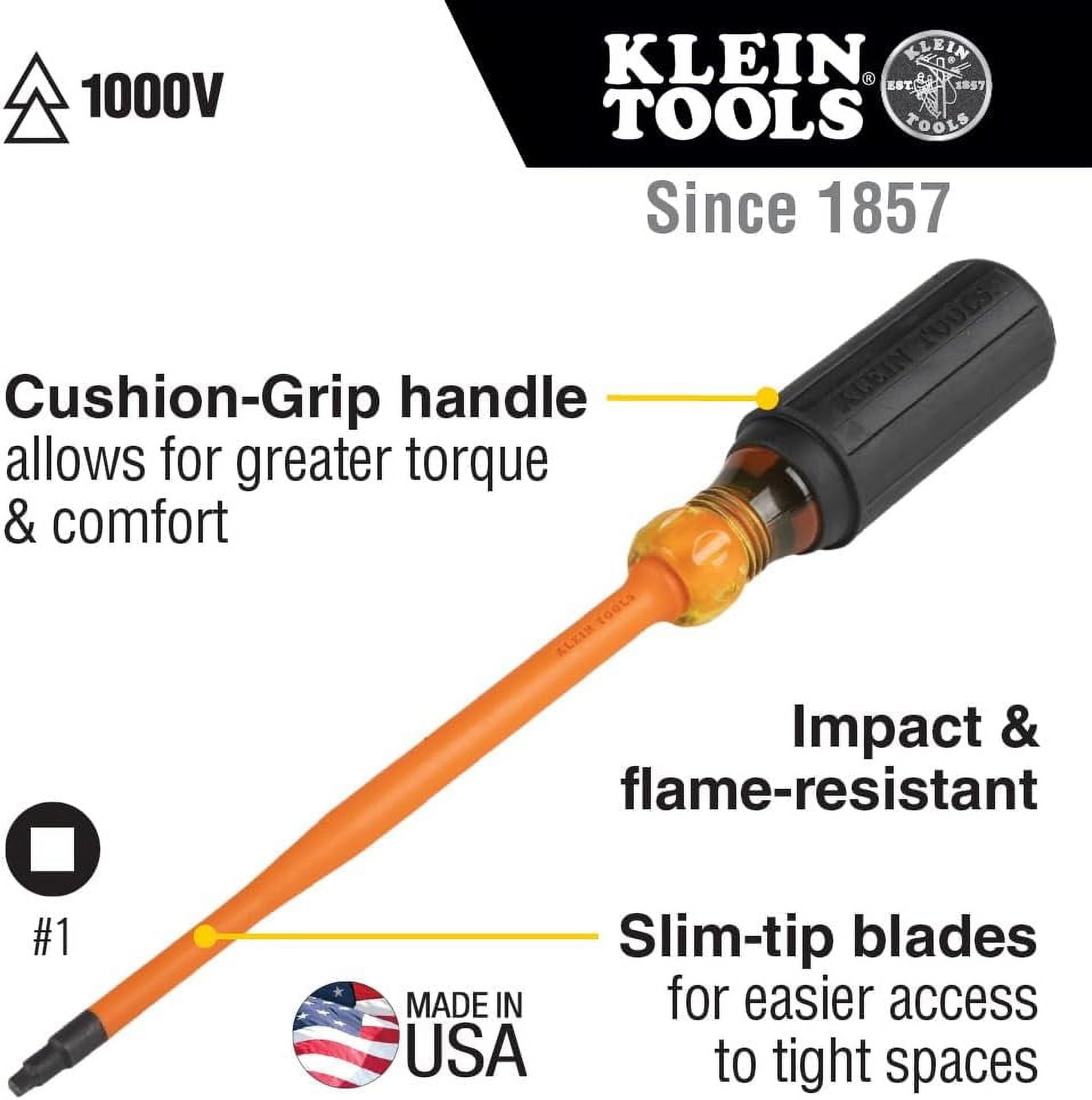 TRA-6984INS Insulated Screwdriver, 1000V Slim Profile Tip, #1 Square ...