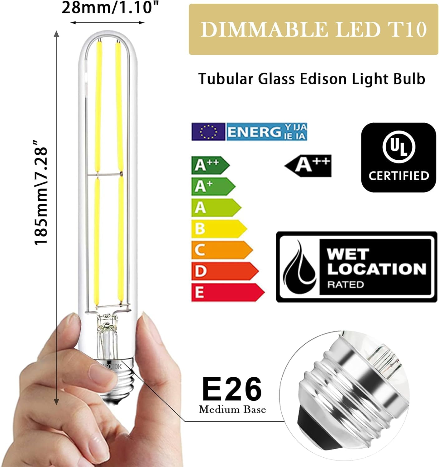 TRA-7.3 Inch E26 Led Bulb 60 Watt Dimmable,5000K Daylight Edison Bulbs ...
