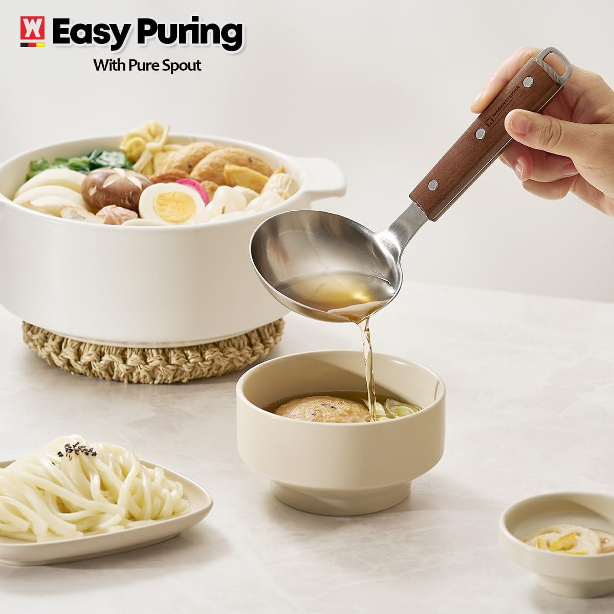 TRA-7.87" x 3.94" Short Ladle with Wooden Handle & Spout, SUS304 ...