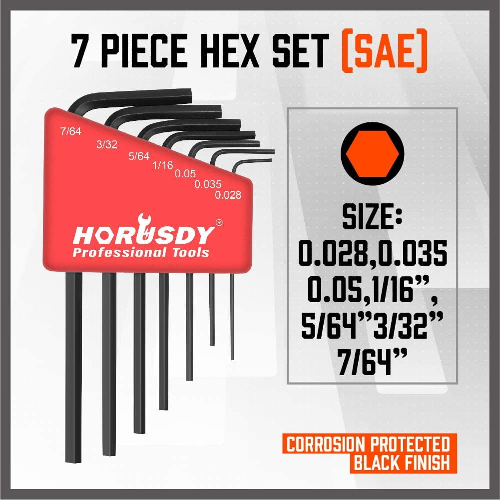 TRA-7-Piece Mini Hex Key SAE Set, Imperial L Shape Allen Wrench, 0.028 ...