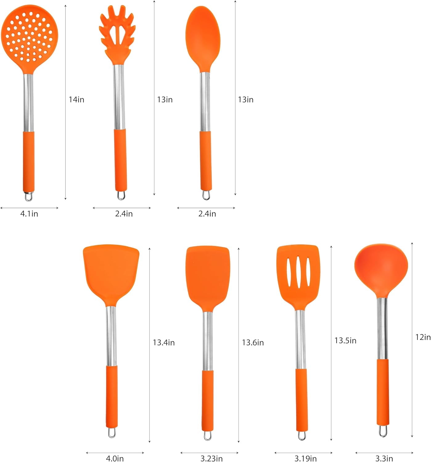 TRA-7PCS Cooking Utensil Set, Stainless Steel Handles, Silicone Non ...