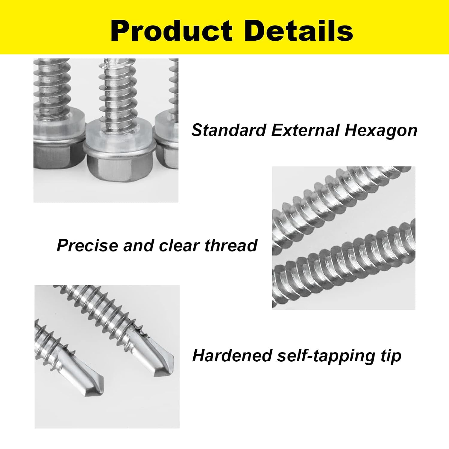 TRA-#8×2" Hex Washer Head Self-Drilling Screws, 410 Stainless Steel Self-Tapping Sheet Metal Tek ...
