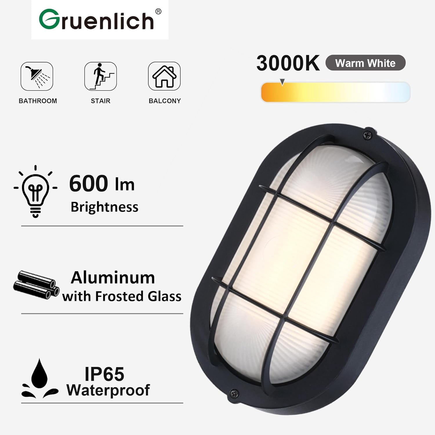 TRA-8.5'' Oval Outdoor Wall Lights, Dimmable LED Bulkhead Light, Sauna ...
