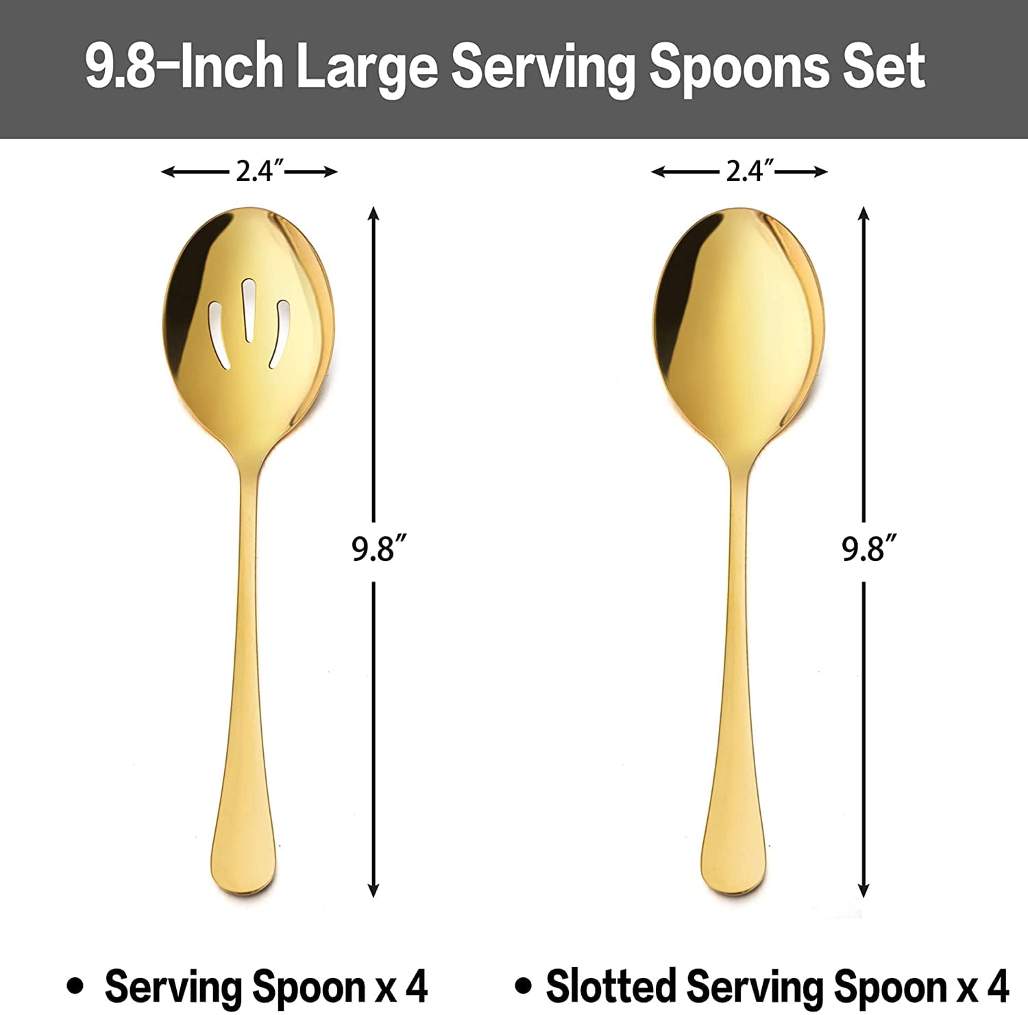 TRA-8-Piece Large Gold Serving Spoons and Slotted Utensils, 9.8Inch ...