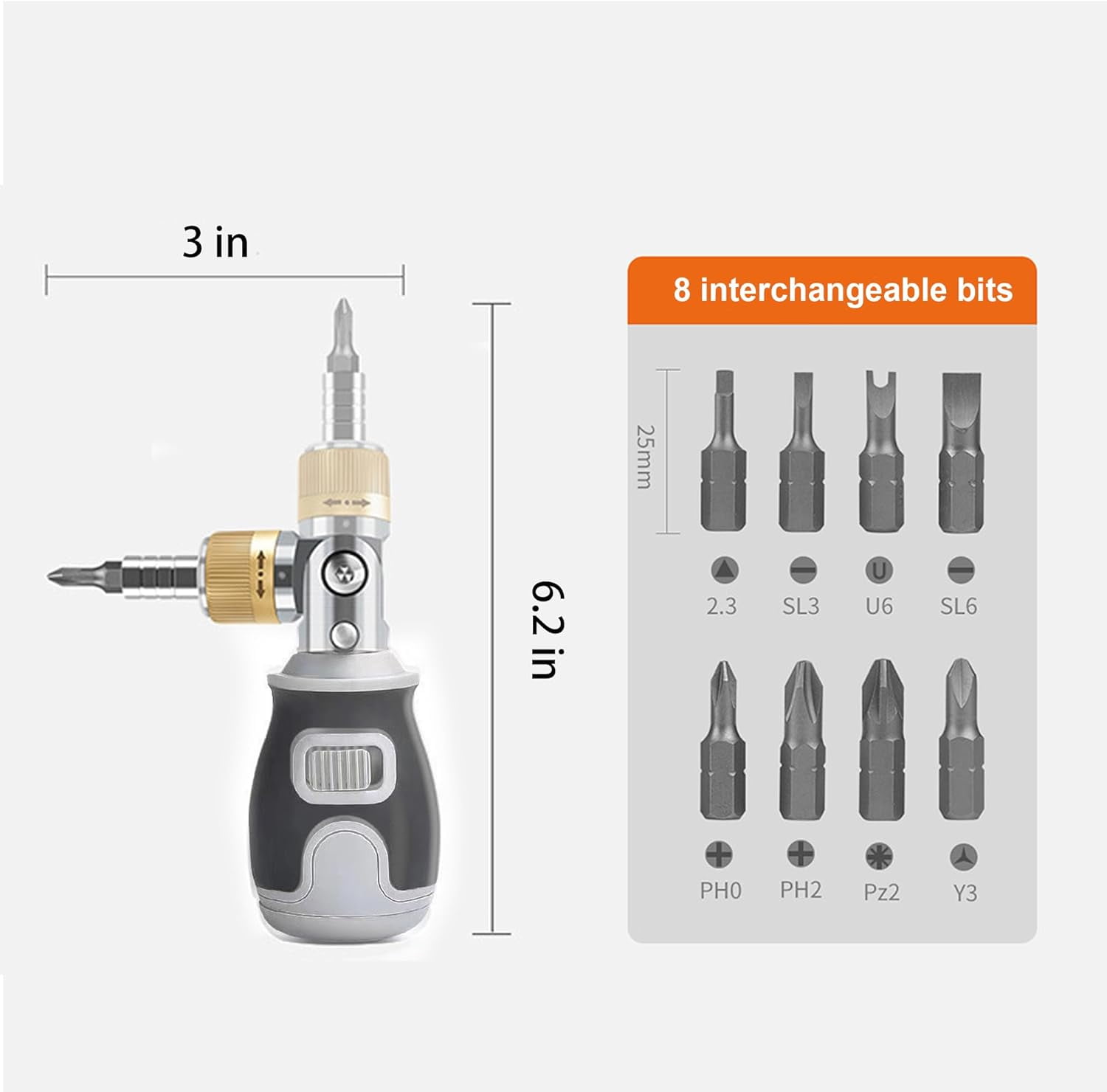 TRA-8-in-1 Magnetic Ratcheting Screwdriver Set with Phillips/Torx/Hex ...