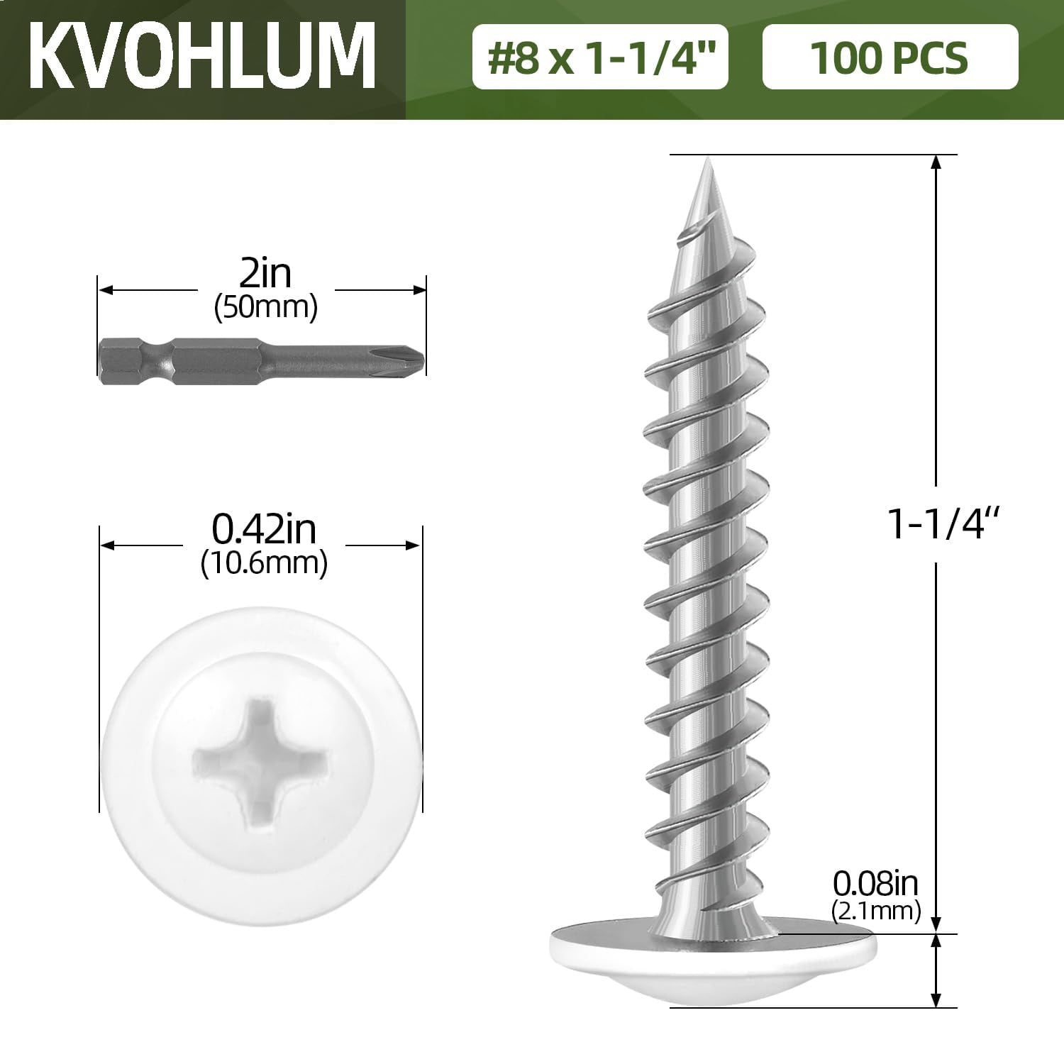 TRA-#8 x 1-1/4" (100 PCS) Modified Truss Head Wood Screws, Phillips Drive Quick Metal Self ...
