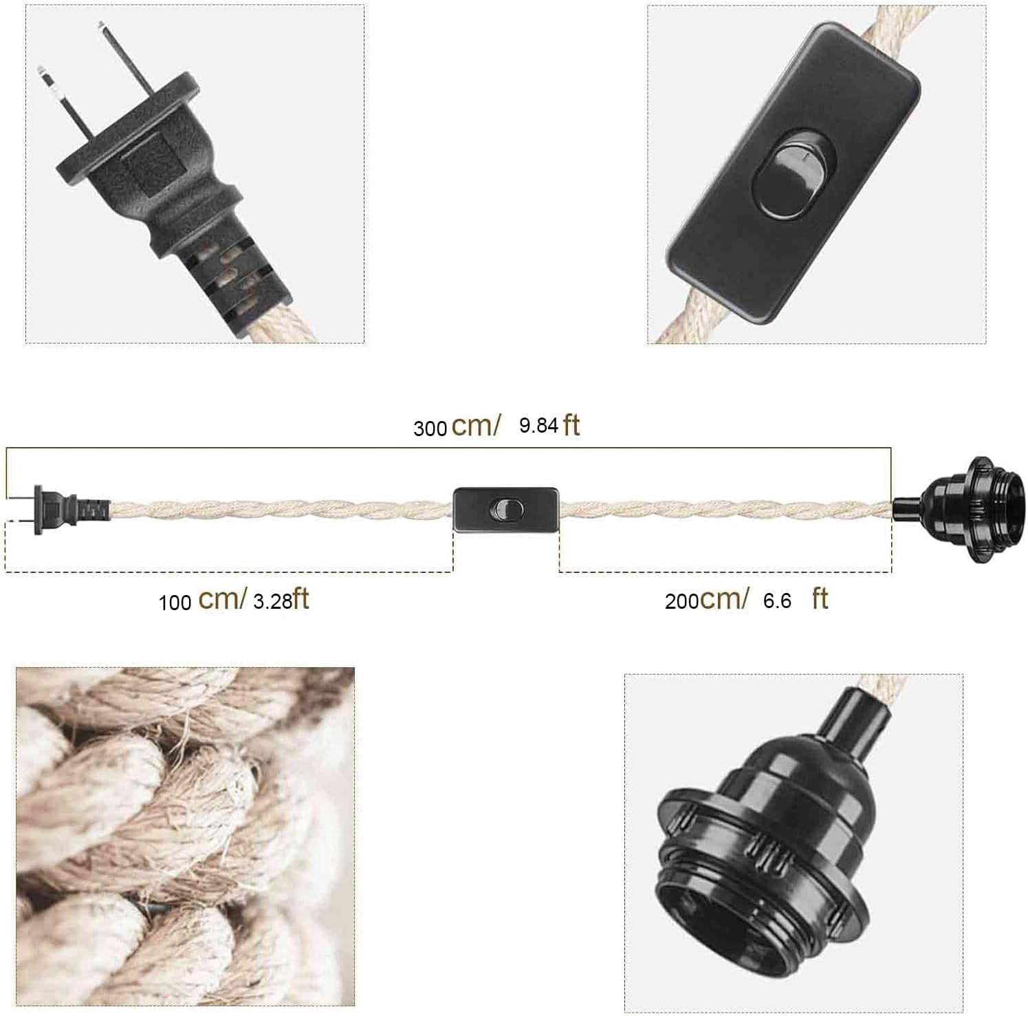 TRA-9.84FT Plug in Hanging Light Fixture with Switch E26 Base Bulb ...