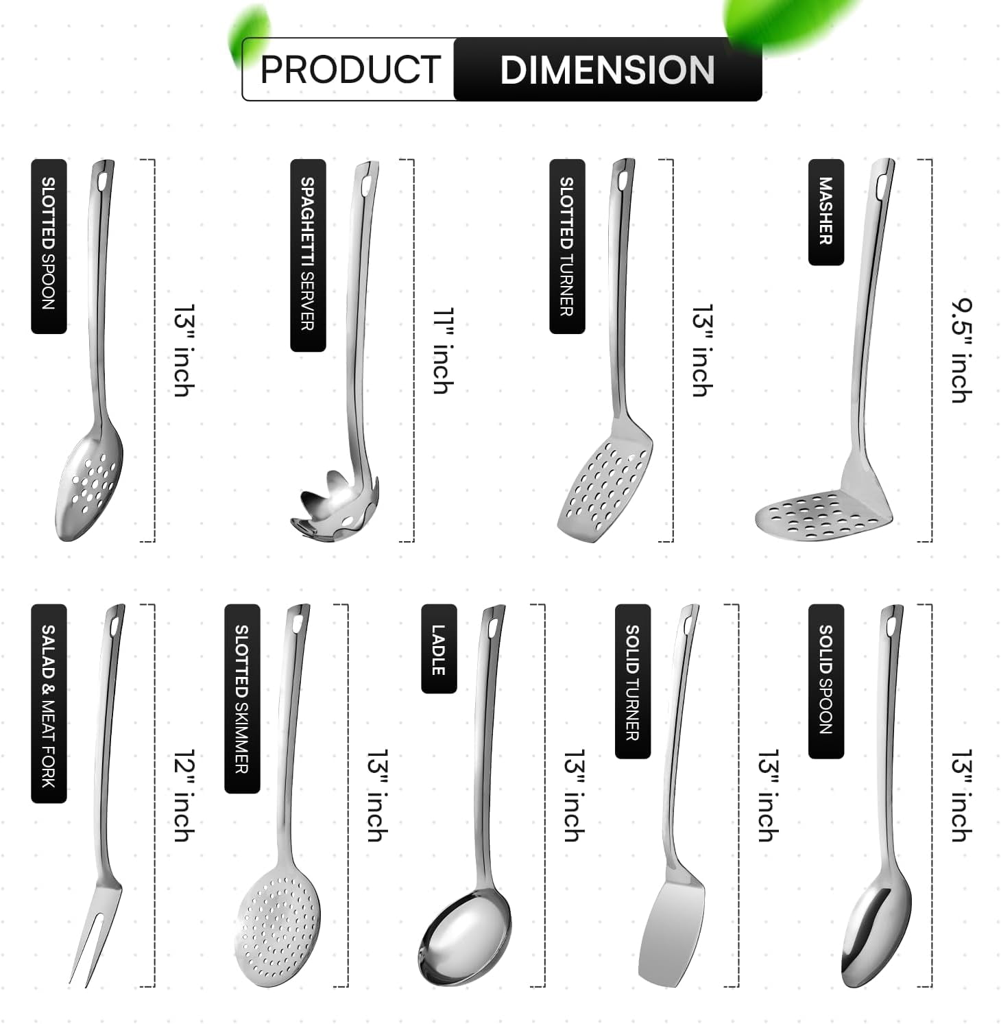 TRA-9 Pcs Premium Stainless Steel Kitchen Cooking Utensils Set Metal ...