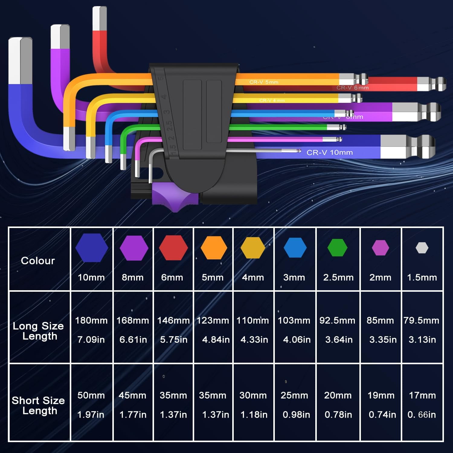 TRA-9PCS Ball End Hex Key Set,Cr-V Metric Allen Key Set, Long Hex Key ...