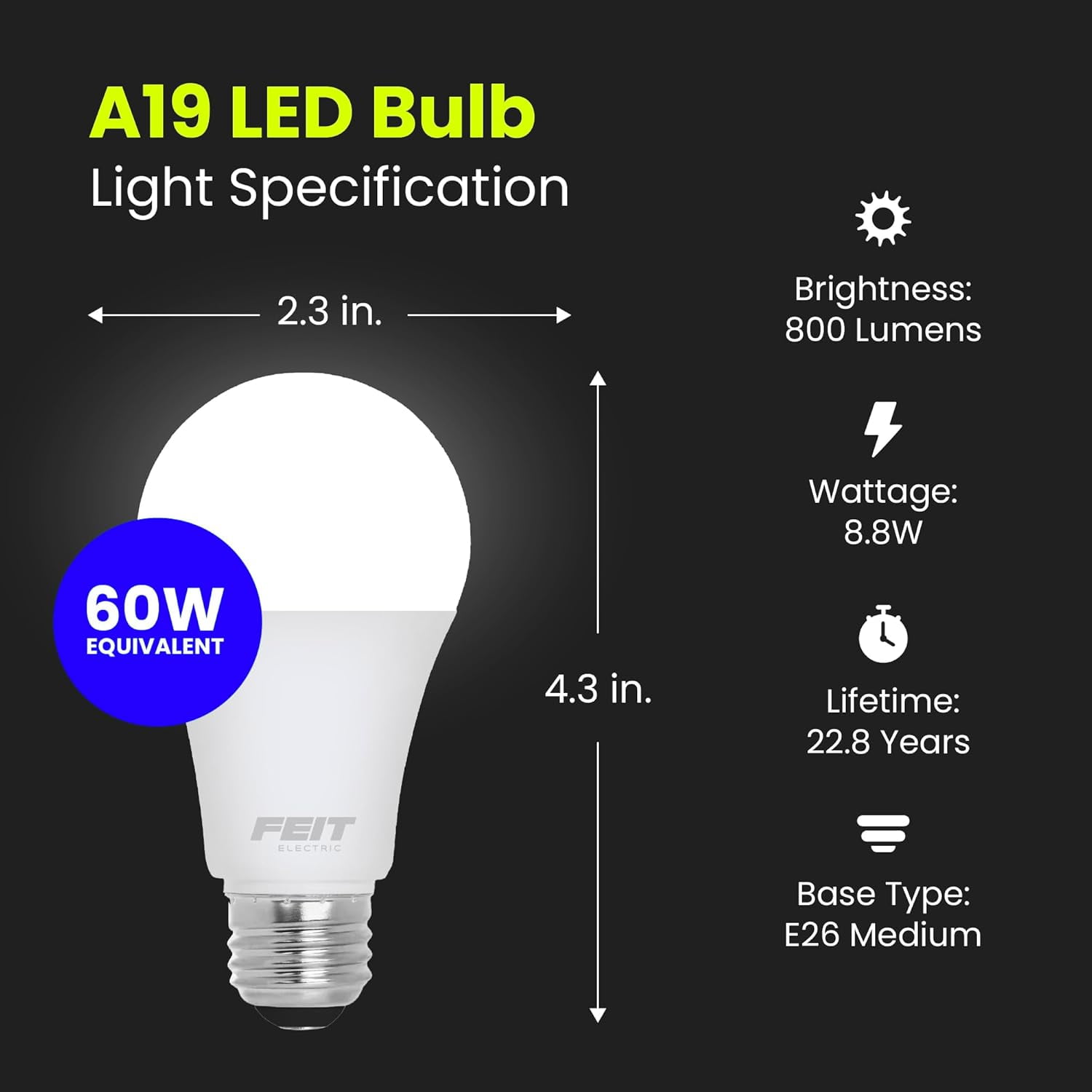 TRA-A19 LED Light Bulb, 60W Equivalent, Dimmable, 800 Lumens, E26 ...