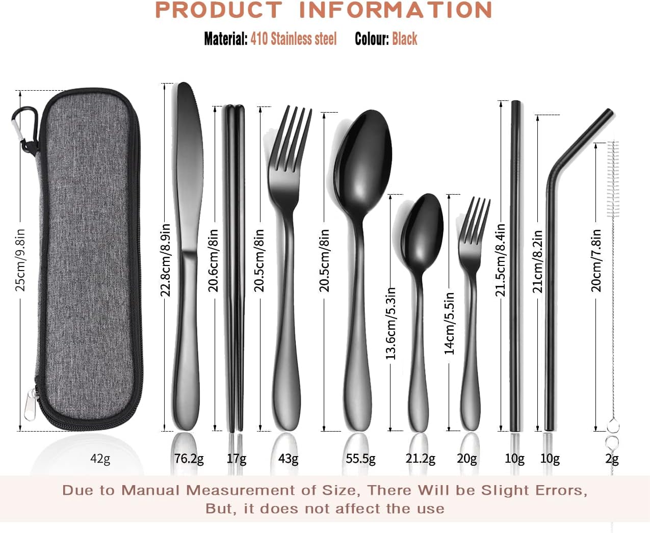 TRA-AARainbow 9 Pieces Stainless Steel Flatware Set Portable Reusable ...