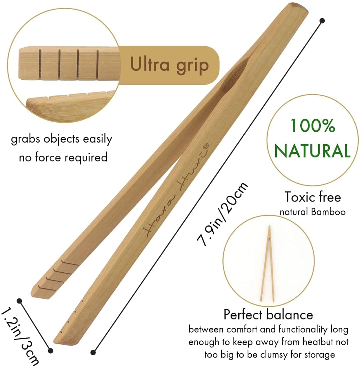 TRA-Bamboo Toaster Tongs - Set of 2 Reusable Heat Resistant Wooden ...