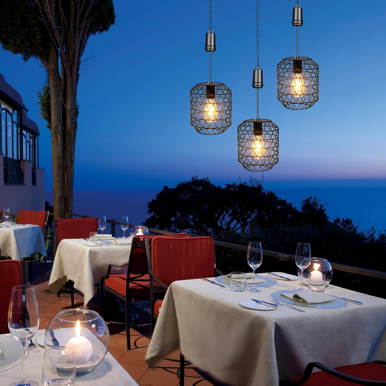 TRA-Battery Operated Hanging Light Outdoor Chandelier,6 Hours Timer Waterproof Industrial ...