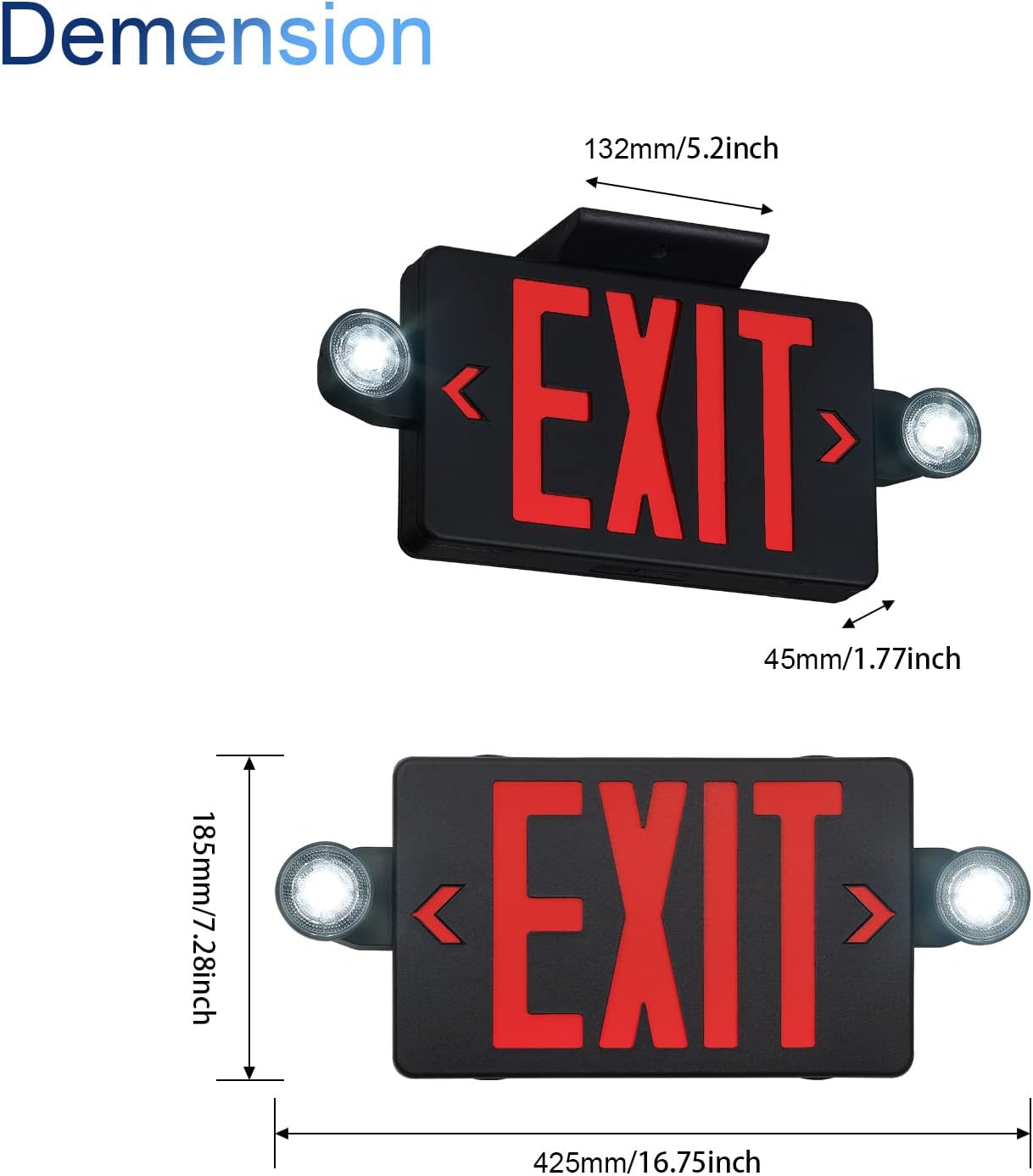 TRA-Black Exit Sign with Emergency Lights, LED Emergency Exit Light ...