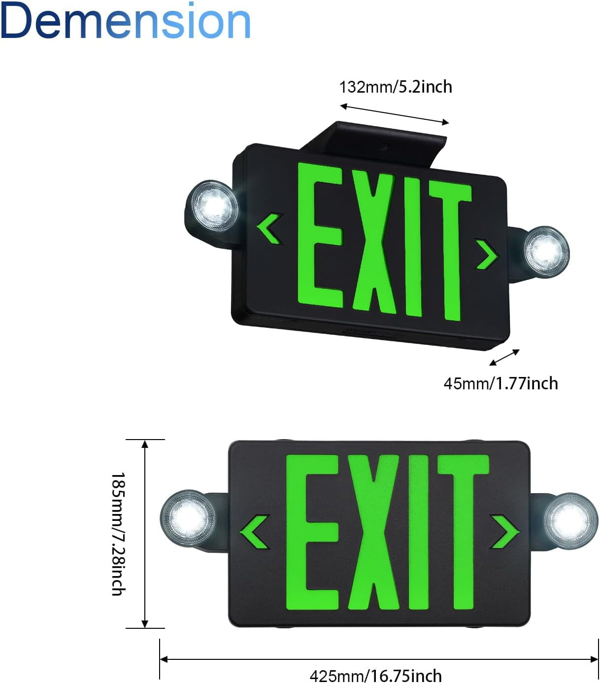 TRA-Black Housing Exit Sign with Emergency Lights Green, LED Emergency ...