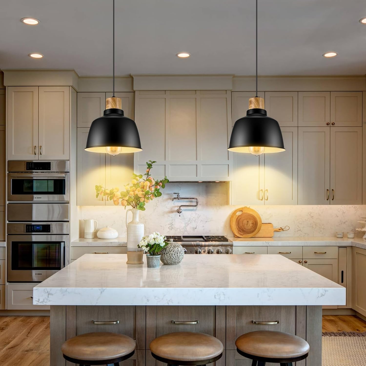 TRA-Black Pendant Lights Kitchen Island, Adaptation E26 Bulb Kitchen ...