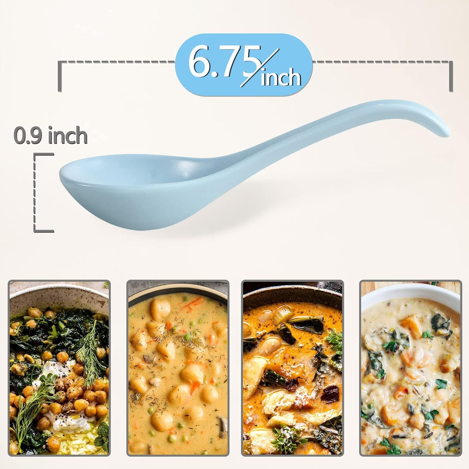 TRA-Blue Ceramic Soup Spoons Set of 6, 6.75 Inch Ramen Spoons for ...