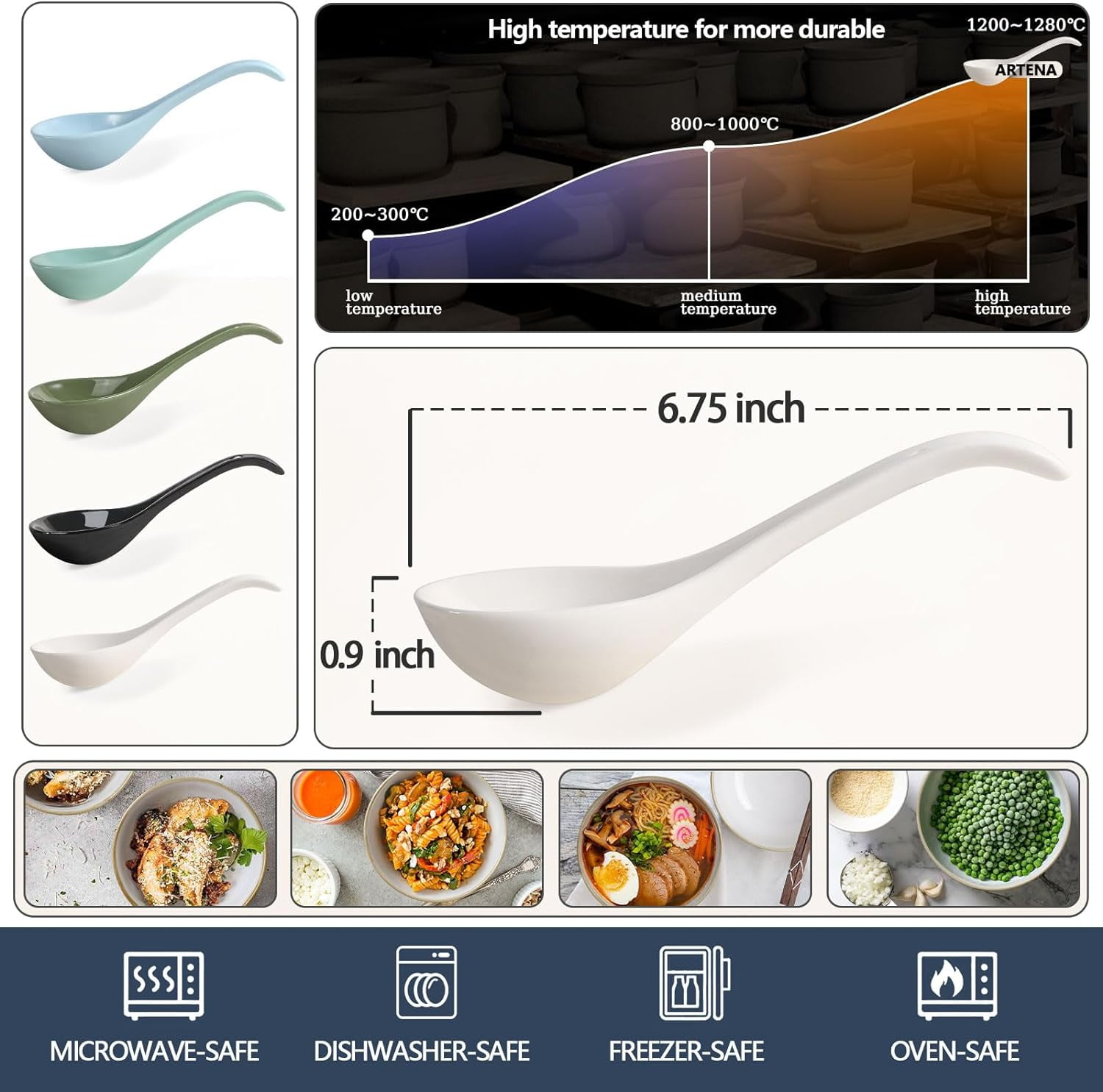 TRA-Bright White 6.75 inch Asian Soup Spoons Set of 6, Ultra-fine ...