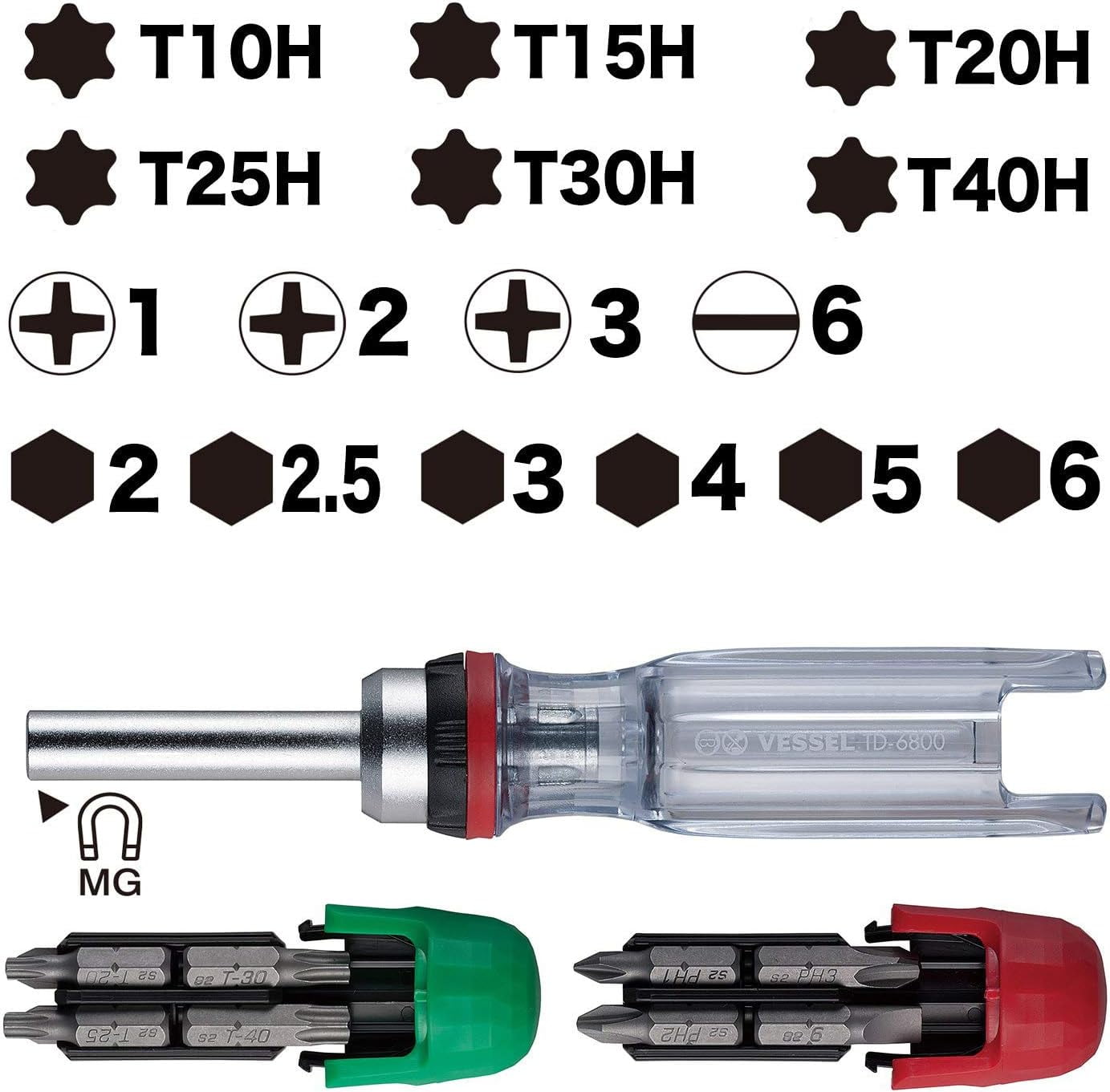TRA-CRYSTALINE Ratchet Screwdriver with Insert Bit SET (+, TORX, HEX ...