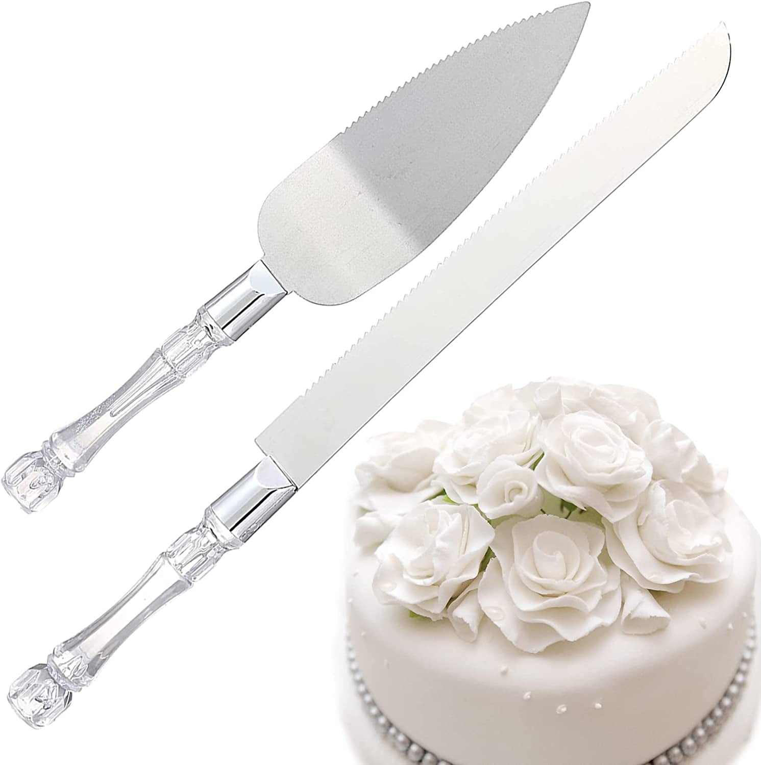 TRA-Cake Knife and Server Set | Acrylic Faux Crystal Handles & Premium ...
