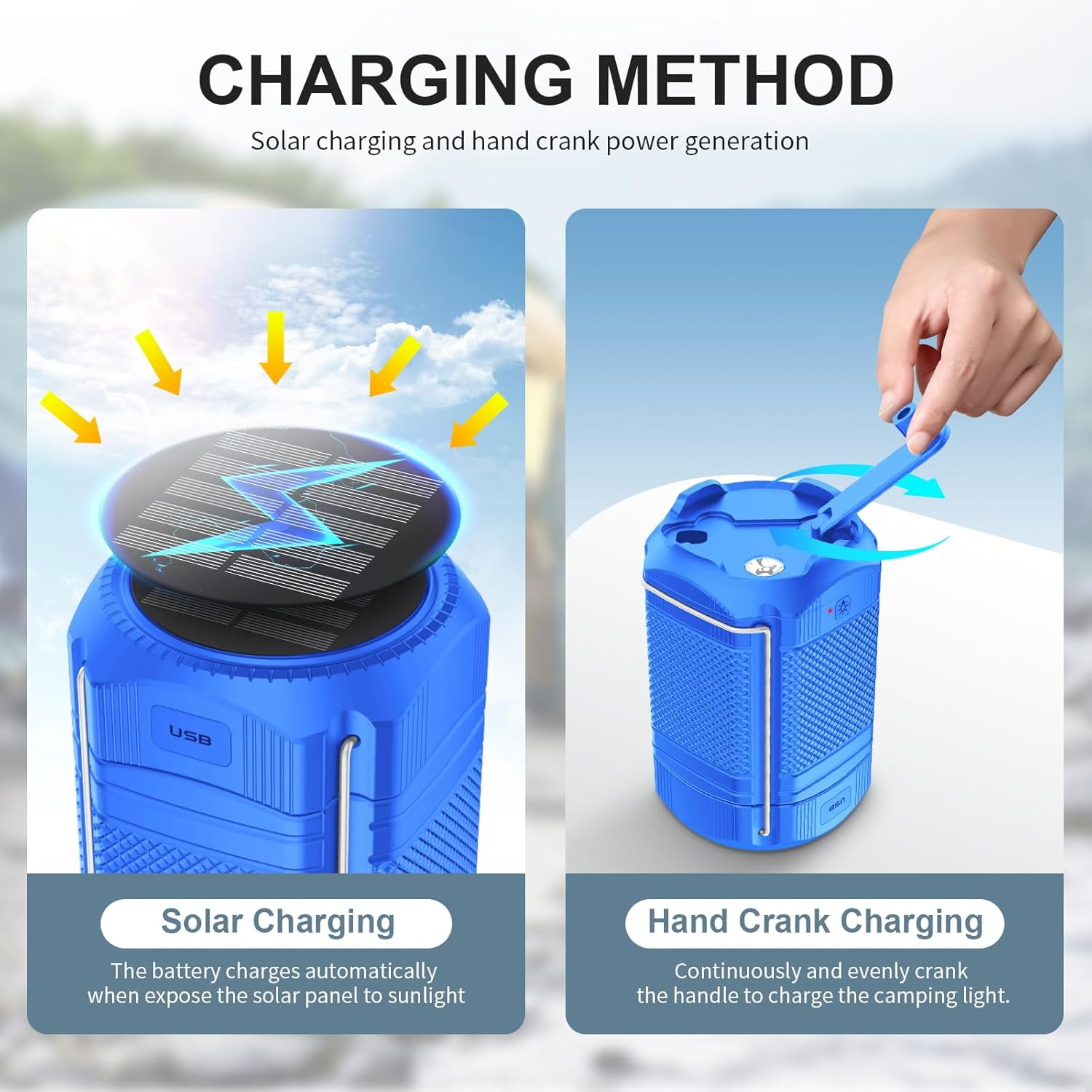 TRA-Camping Lantern 5000mAh Solar Hand Crank Telescopic LED Flashlight ...