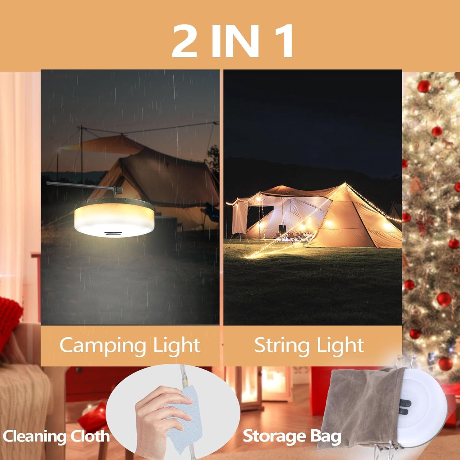 TRA-Camping String Lights, 2 in 1 Tent Lights with 8 Lighting Modes 32 ...