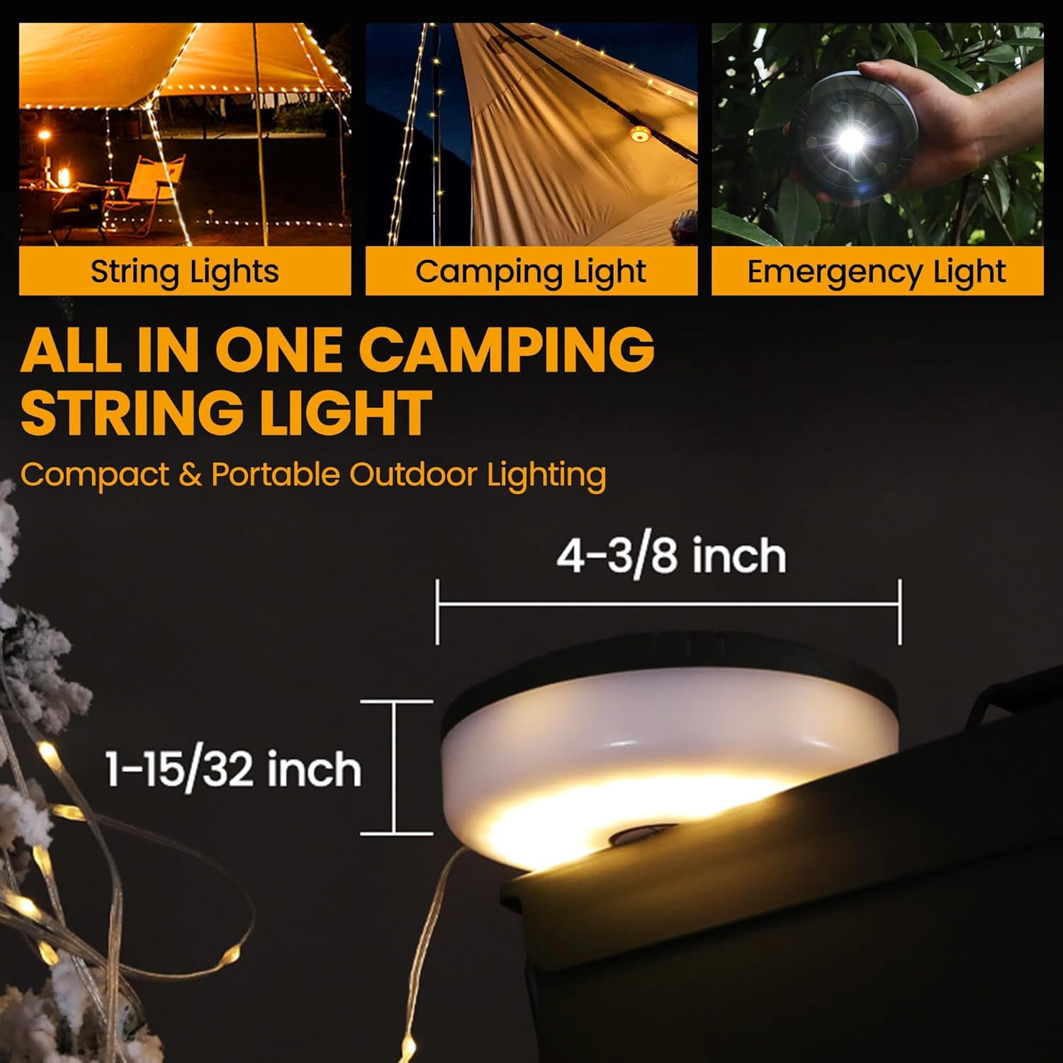 TRA-Camping String Lights Rechargeable LED Camping Lamp, 29.5FT Outdoor ...