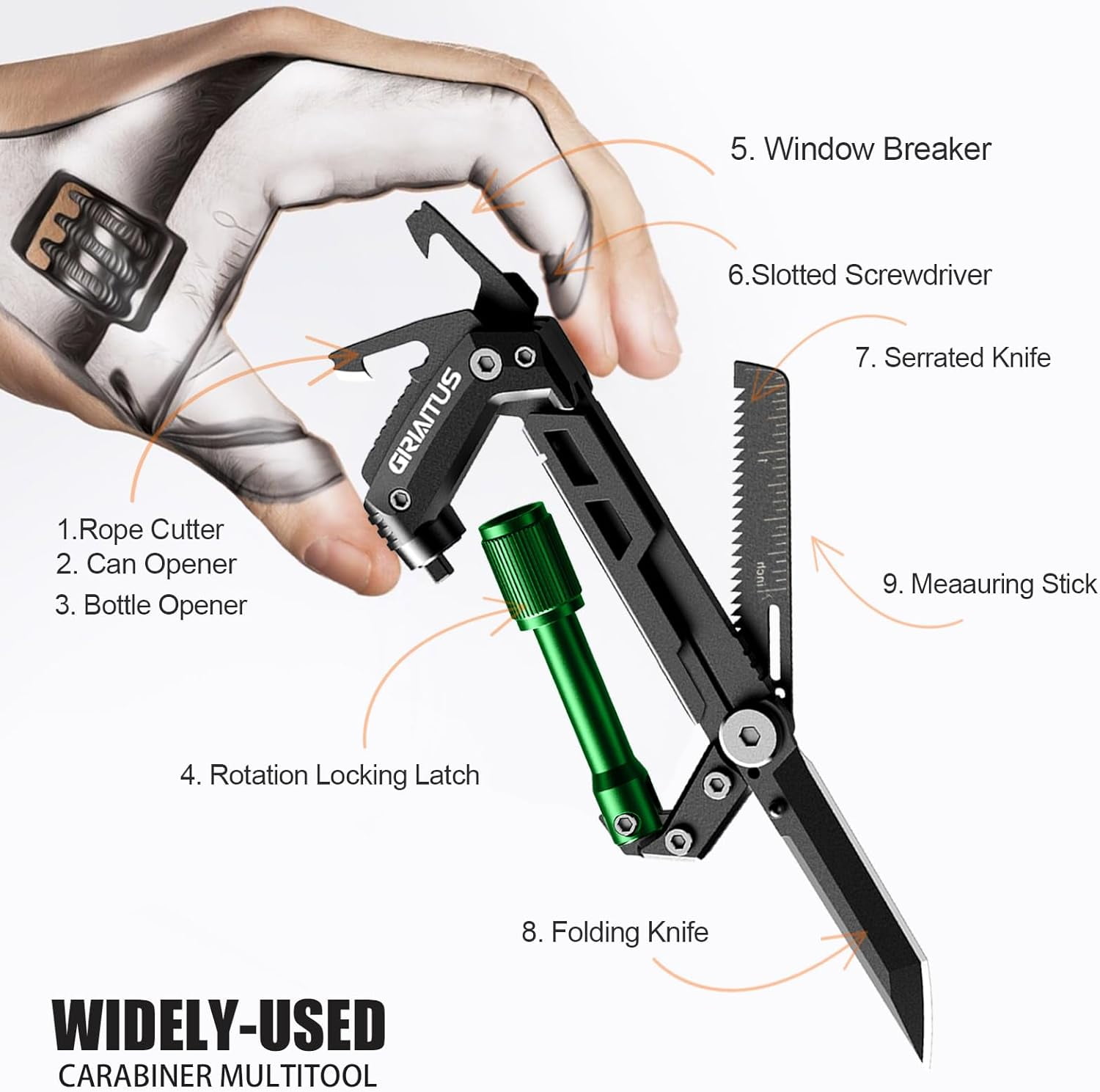 TRA-Carabiner Multitool with Pocket Knives, EDC Carabiners, Serrated ...