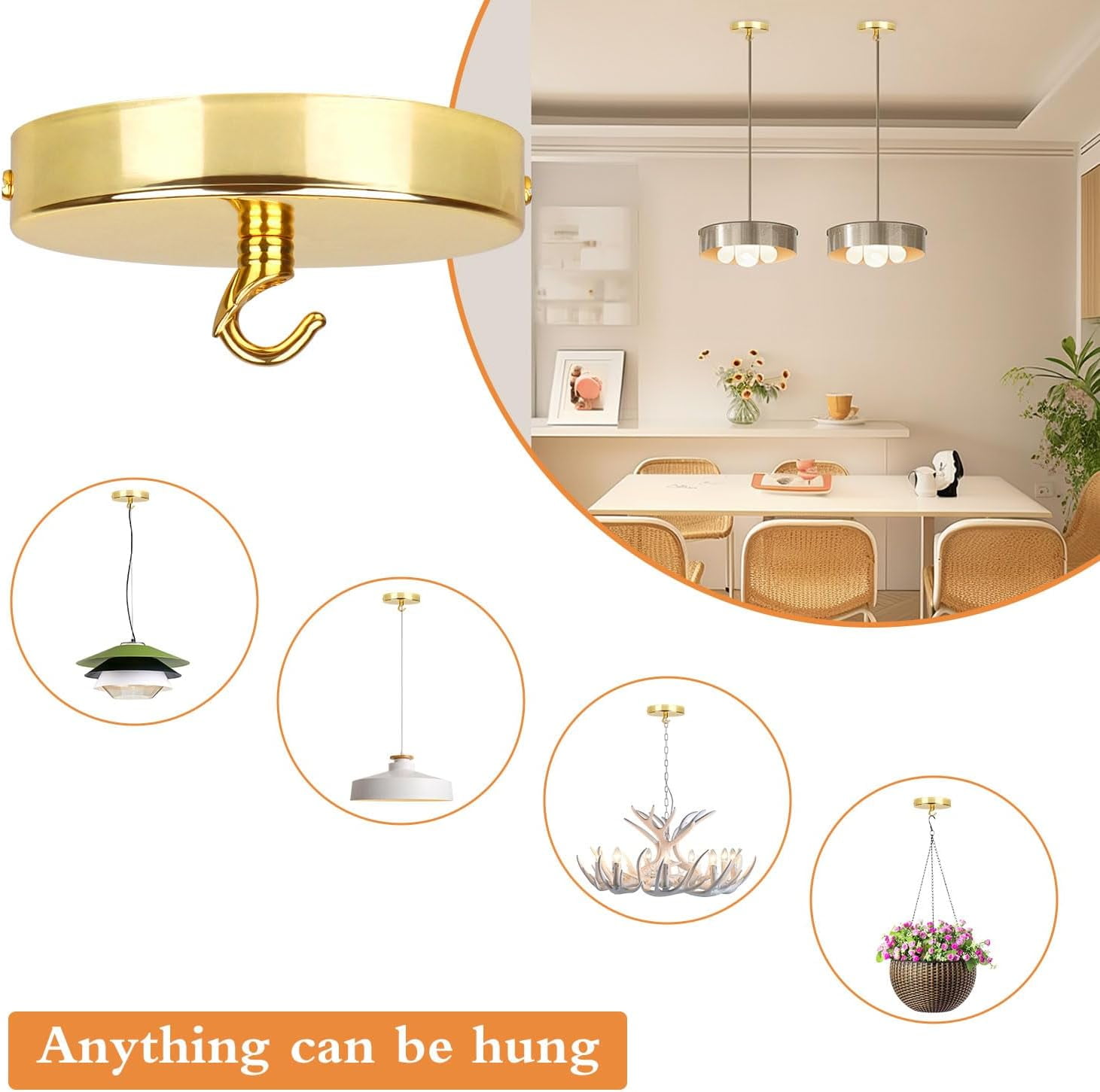 TRA-Ceiling Canopy Kit, Gold Chandelier Pendant Light Canopy Kit, 4-3/4 ...