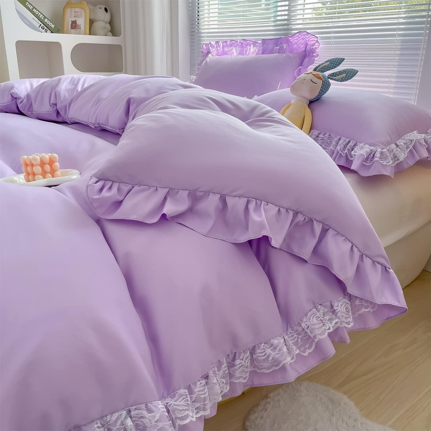 TRA-Chic Ruffle Lace Polyester Duvet Cover Set -Girl Purple Bedding-2 ...