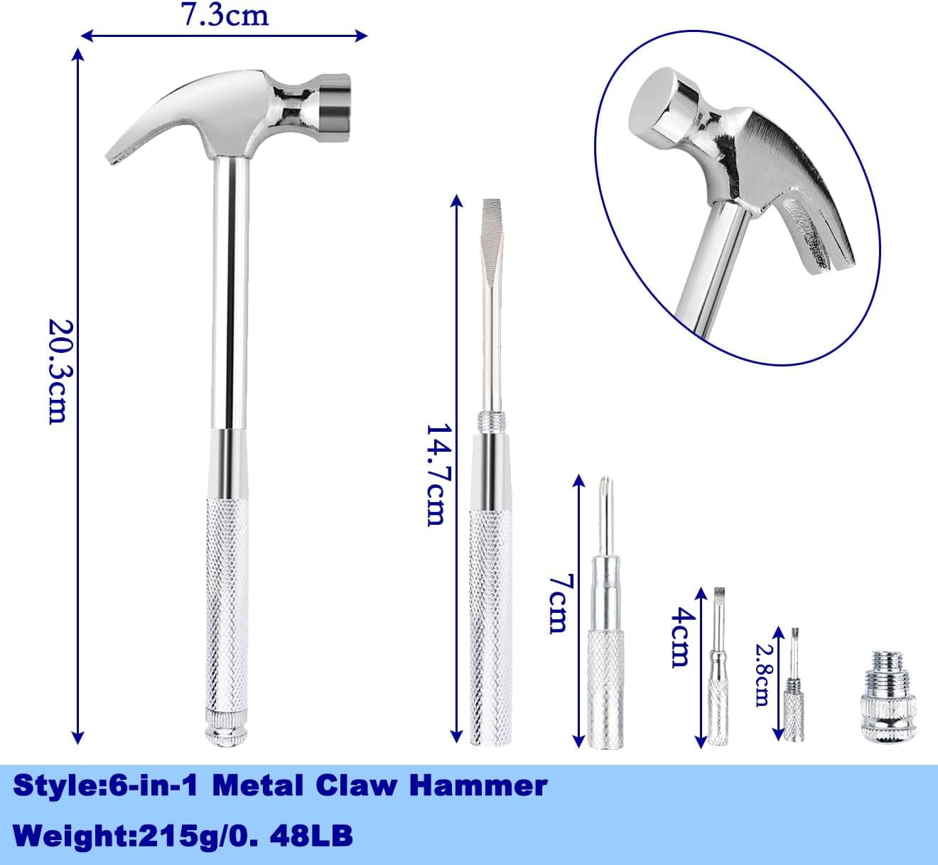 TRA-Claw Hammers 6 in 1 Metal Hammer 【a reliable set of tools for basic ...