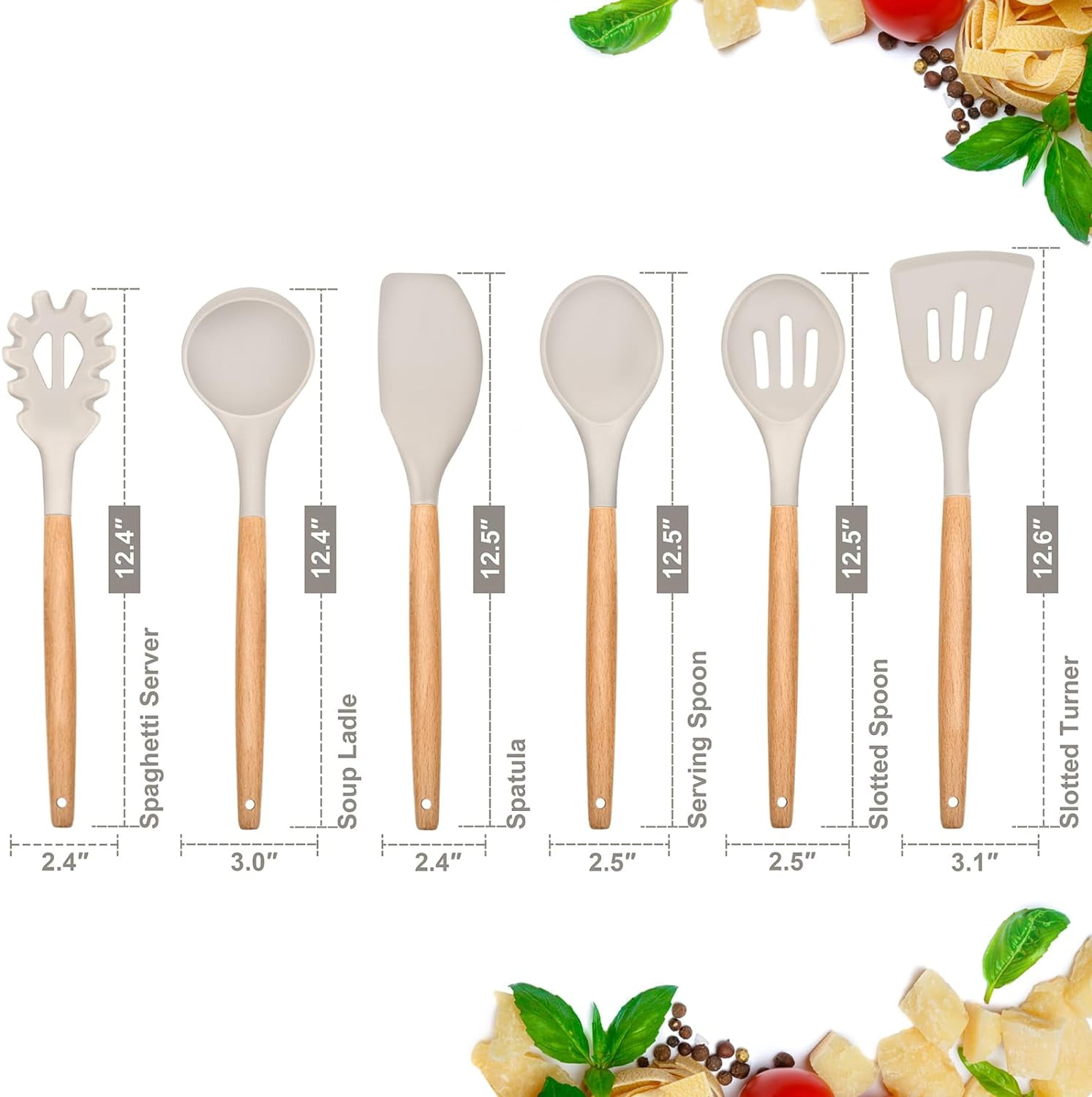 TRA-Cooking Utensils Set of 6, Silicone Kitchen Utensils with Wooden ...