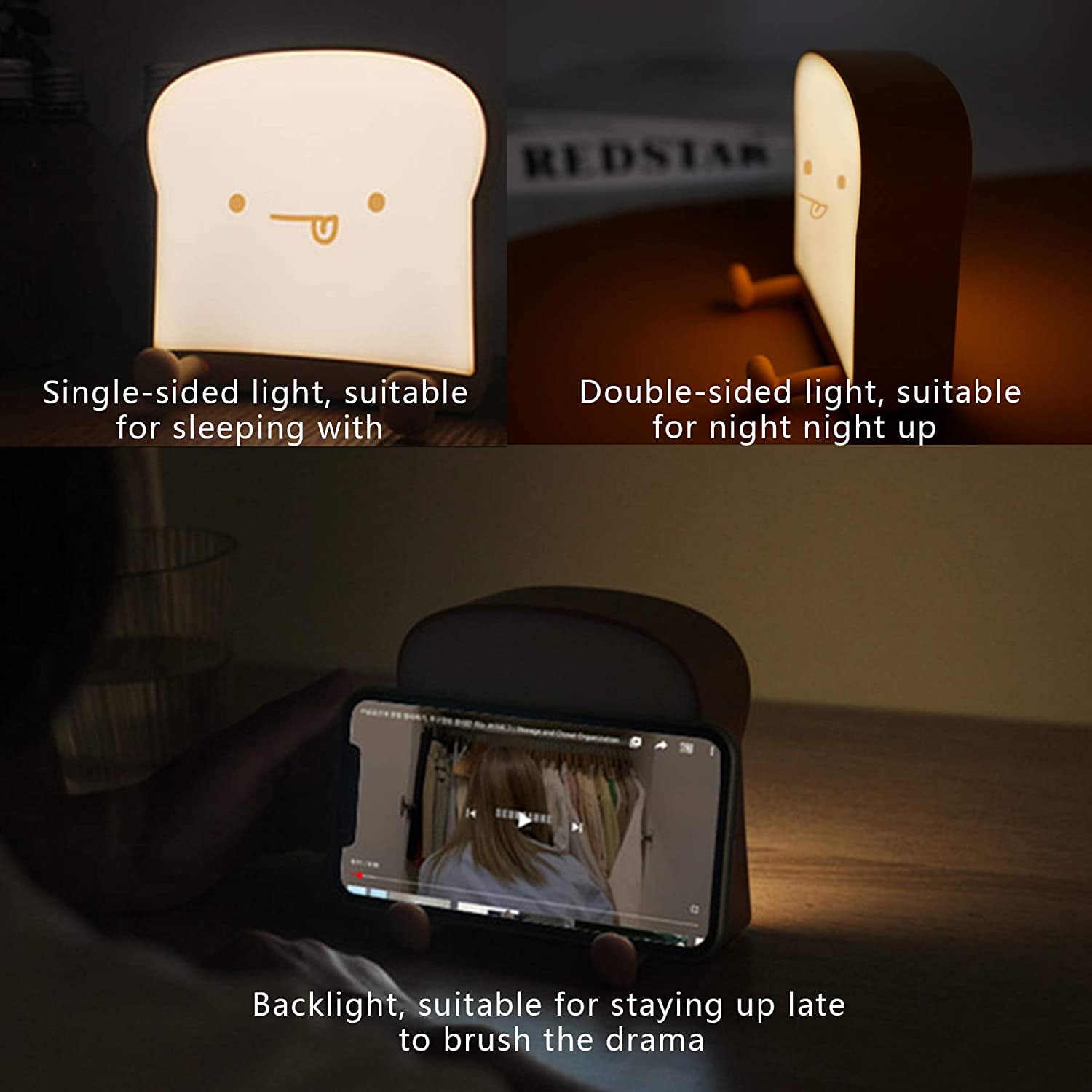 TRA-Cute Night Light Toast Bread LED Night lamp with Rechargeable ...