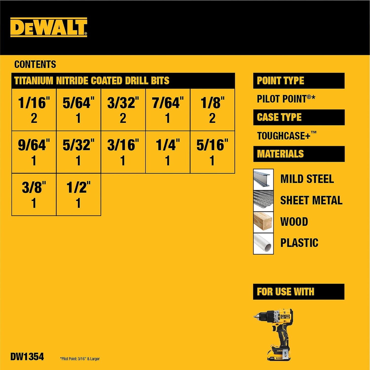TRA-Drill Bit Set, Titanium Nitride Coated, 14-Piece (DW1354) - Walmart.com