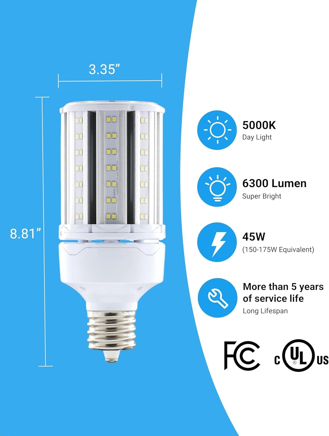 TRA-E39 LED Corn Bulb Base 5000k Daylight White 45W 6300 Lumen Super ...